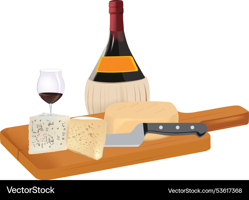 Wine fiasco with cheeses Royalty Free Vector Image