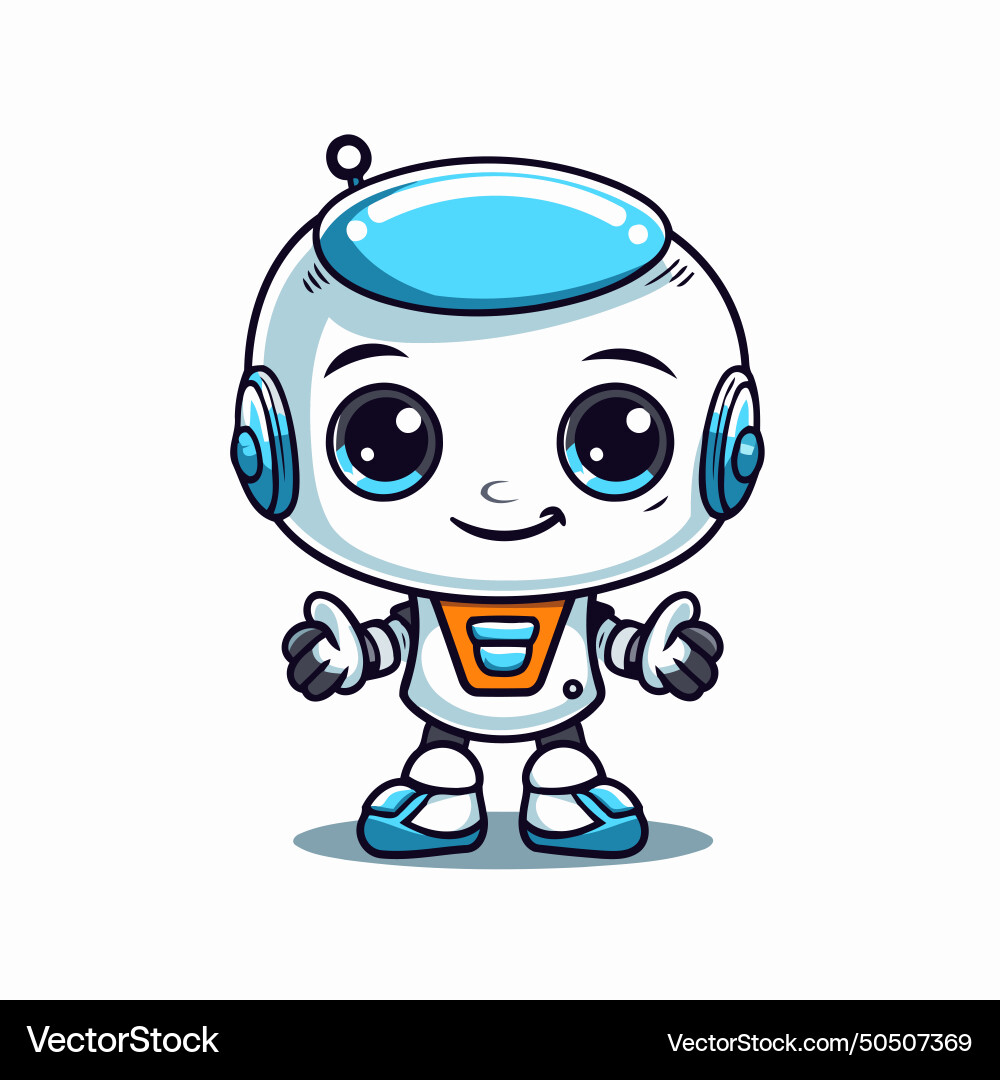 Cute cartoon robot character isolated on white Vector Image