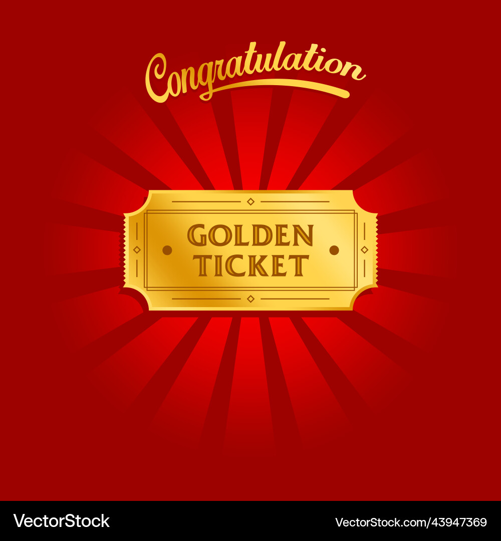 Golden ticket shiny Royalty Free Vector Image - VectorStock