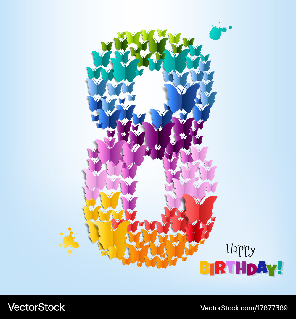 Happy birthday card eight years Royalty Free Vector Image