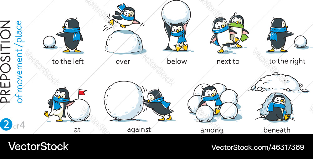 Penguins & Prepositions - Fun Learning Set Vector Image