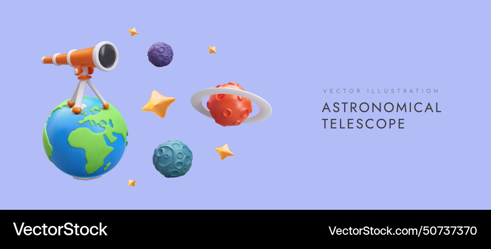 3d telescope stands on earth space in cartoon Vector Image