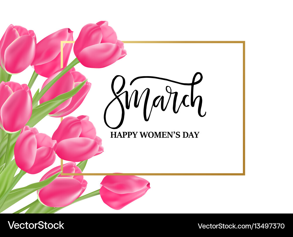 8 march spring banner with pink tulips Royalty Free Vector