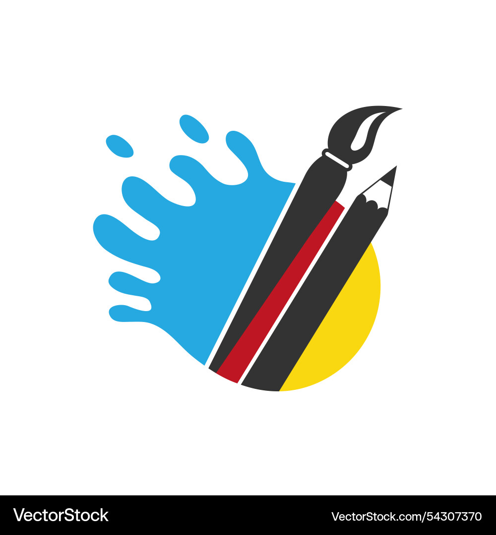 Colorful splash brush pencil logo symbol Vector Image