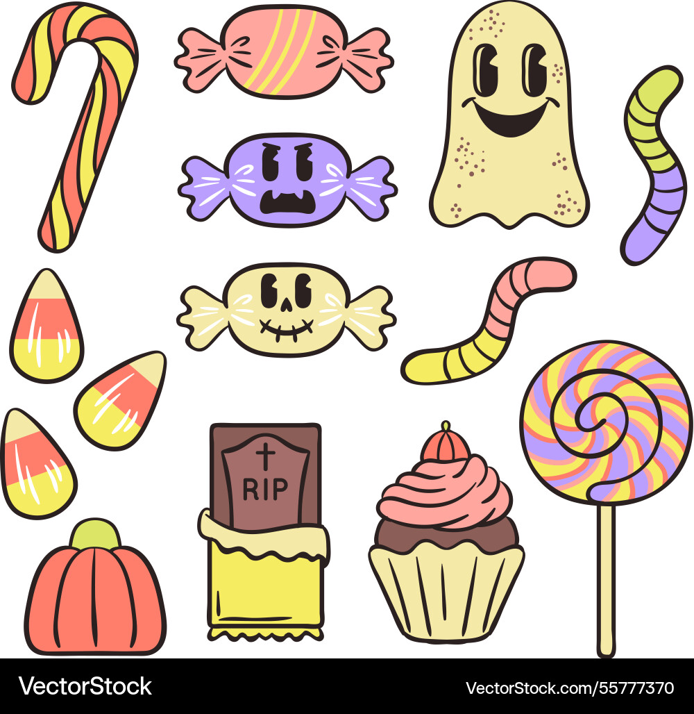 Hand drawn cute halloween candy collection Vector Image