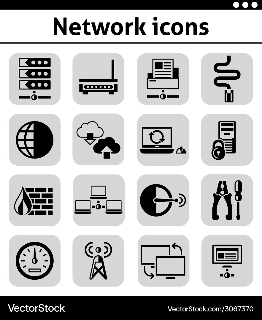 Network icons set black Royalty Free Vector Image