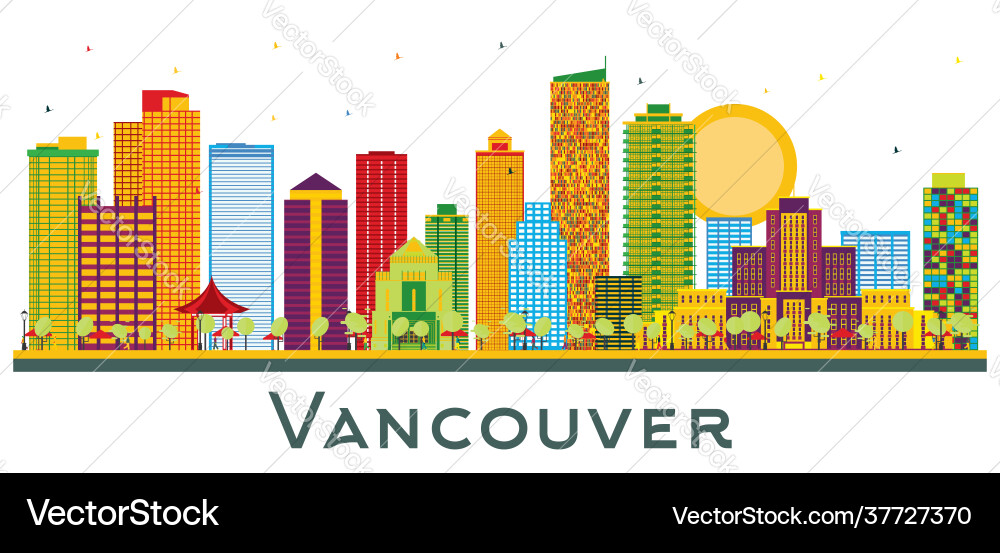 Vancouver canada city skyline with color Vector Image