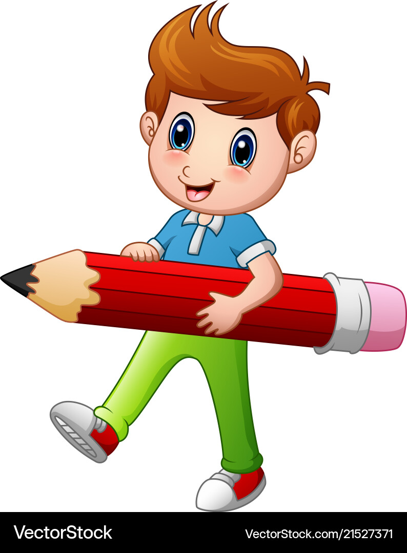 Cartoon boy holding a pencil Royalty Free Vector Image