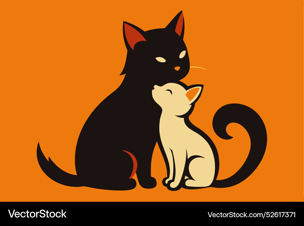 Cat hug a kitten silhouette m Royalty Free Vector Image