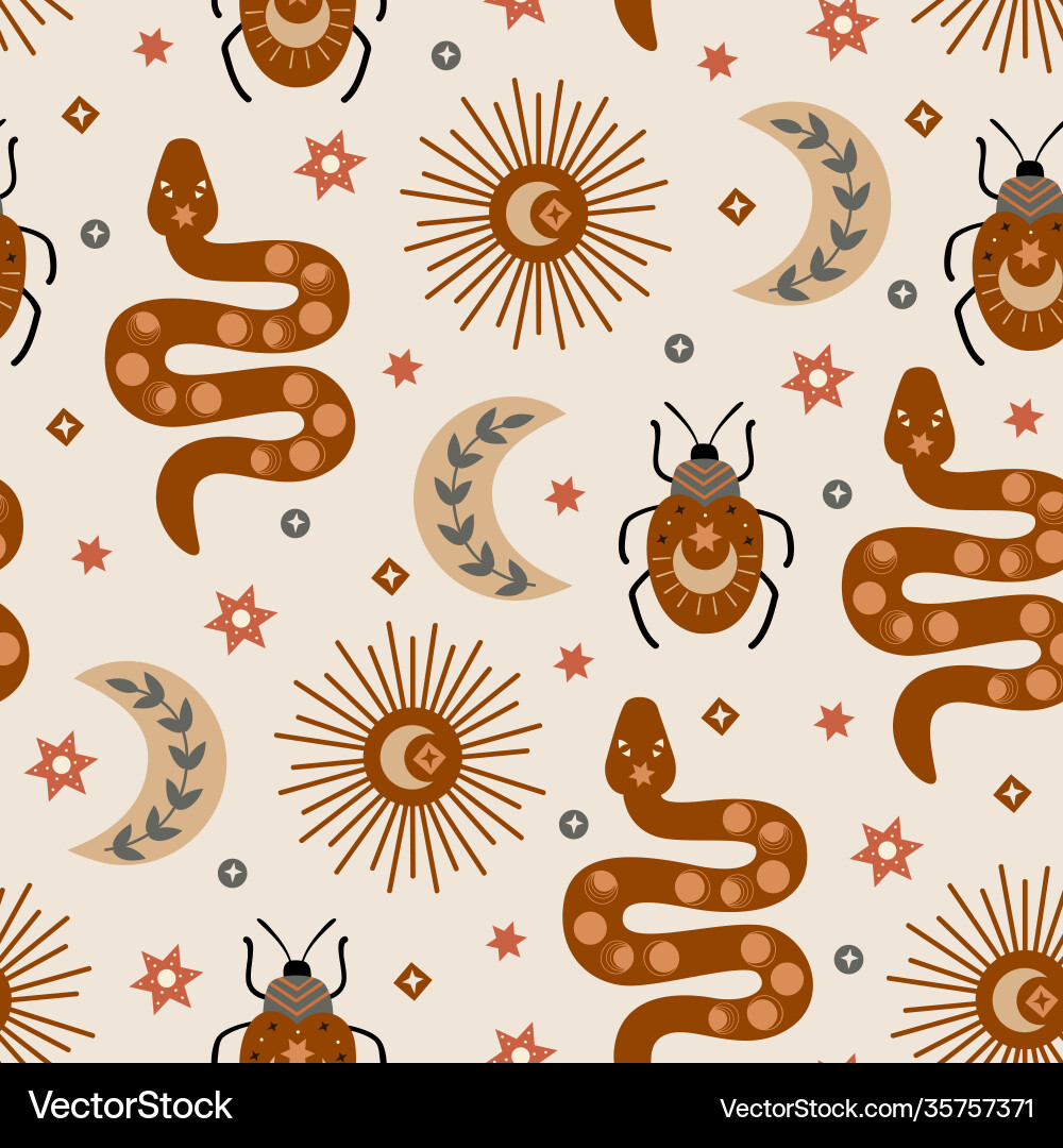 Celestial Snake Pattern - Moon & Stars Vector Image