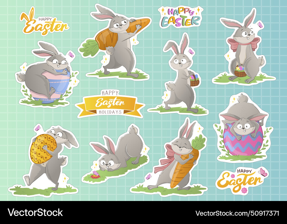 Easter bunny set stickers Royalty Free Vector Image