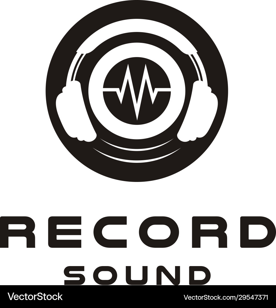 Headphone vinyl music studio sound logo Royalty Free Vector