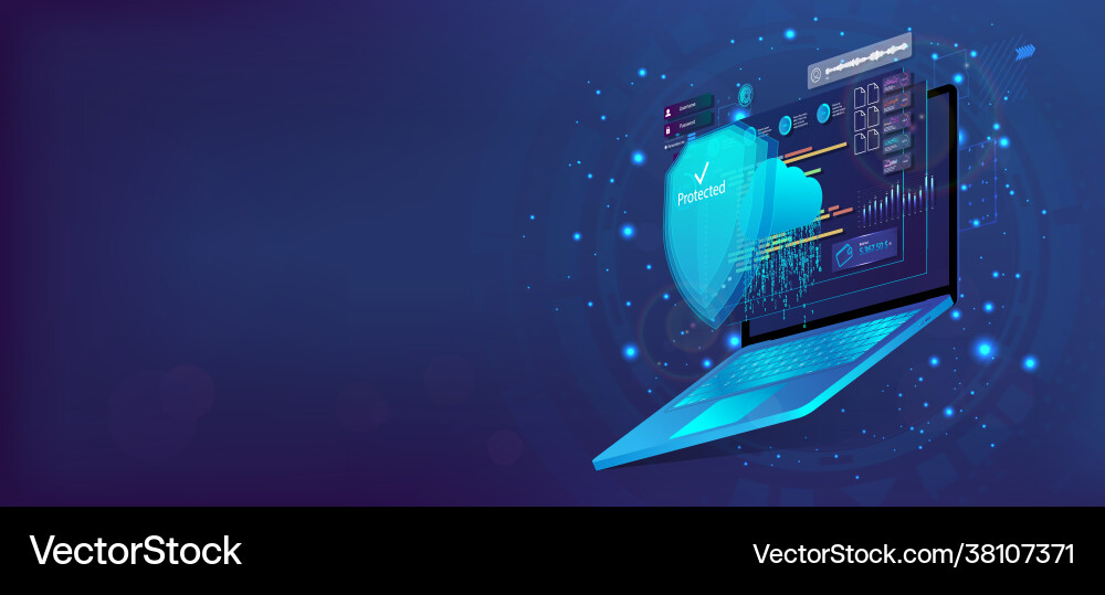 Laptop with shield cyber security concept 3d Vector Image