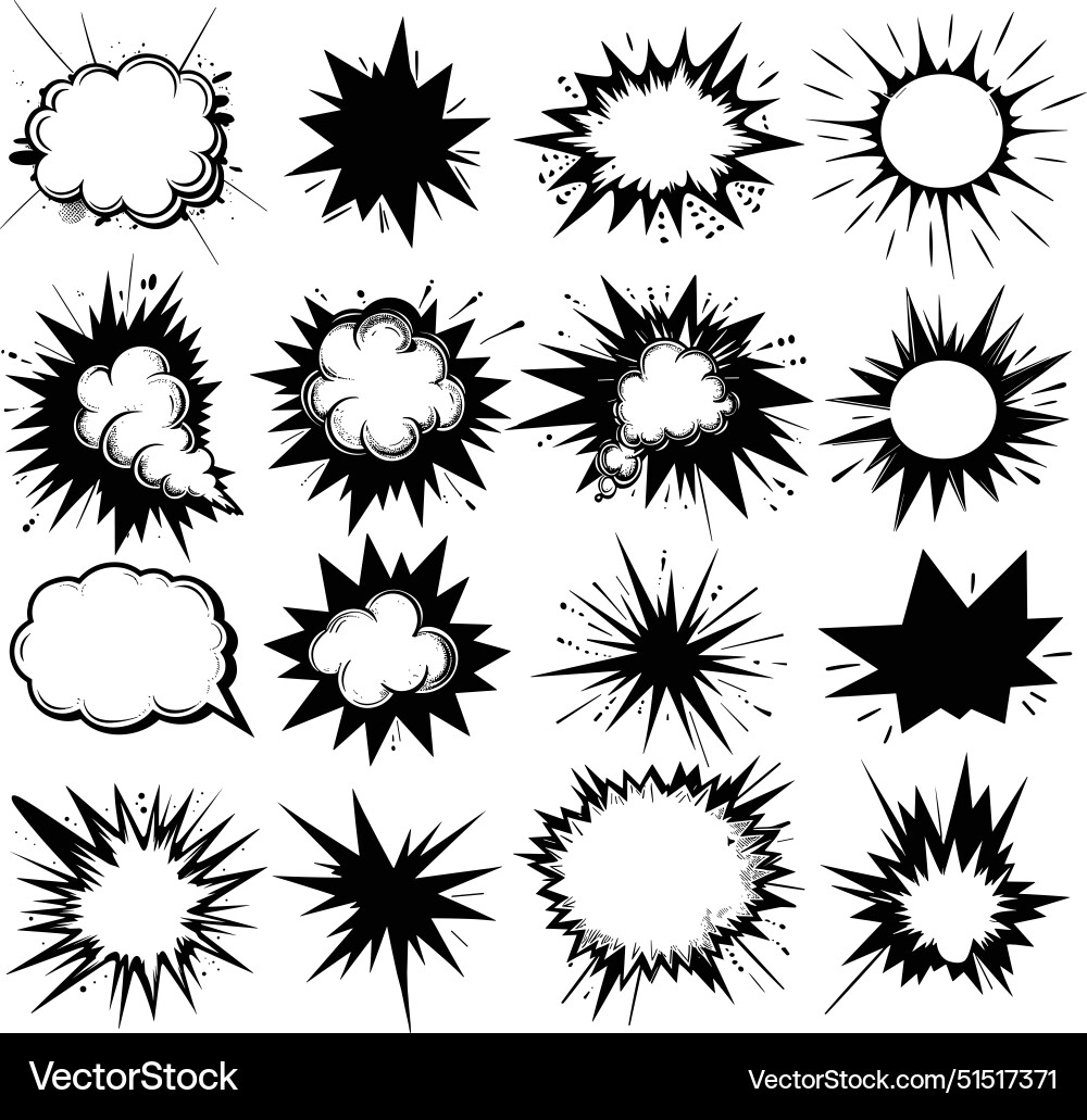 Speech comics bubbles explosions ink sketch Vector Image