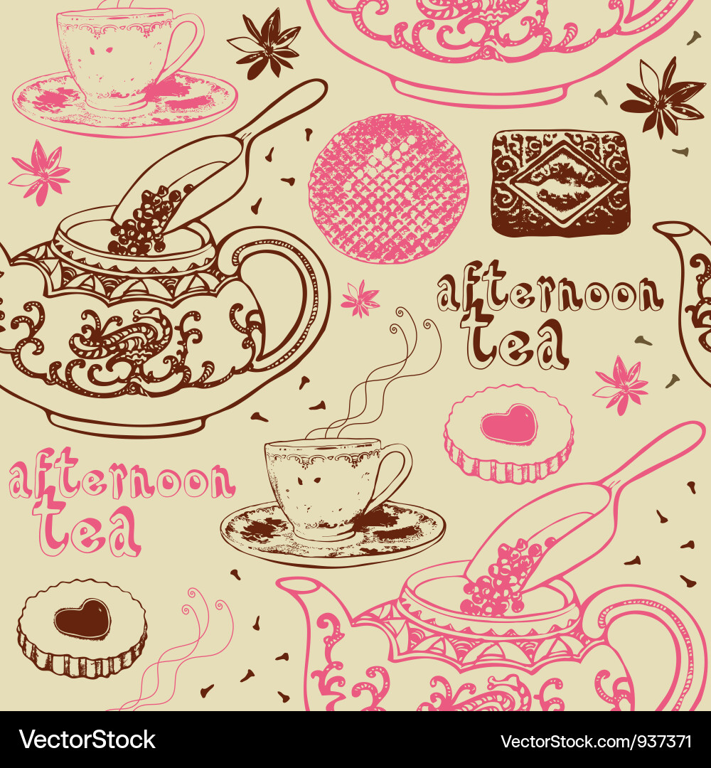 Vintage afternoon tea background Royalty Free Vector Image
