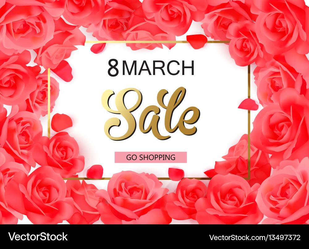 8 march modern background design with red roses Vector Image