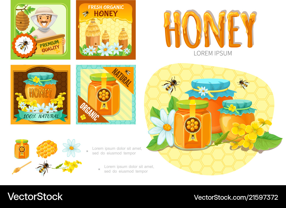 Cartoon beekeeping infographic concept Royalty Free Vector