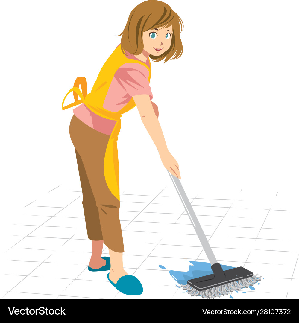 Cleaning woman mop floor Royalty Free Vector Image