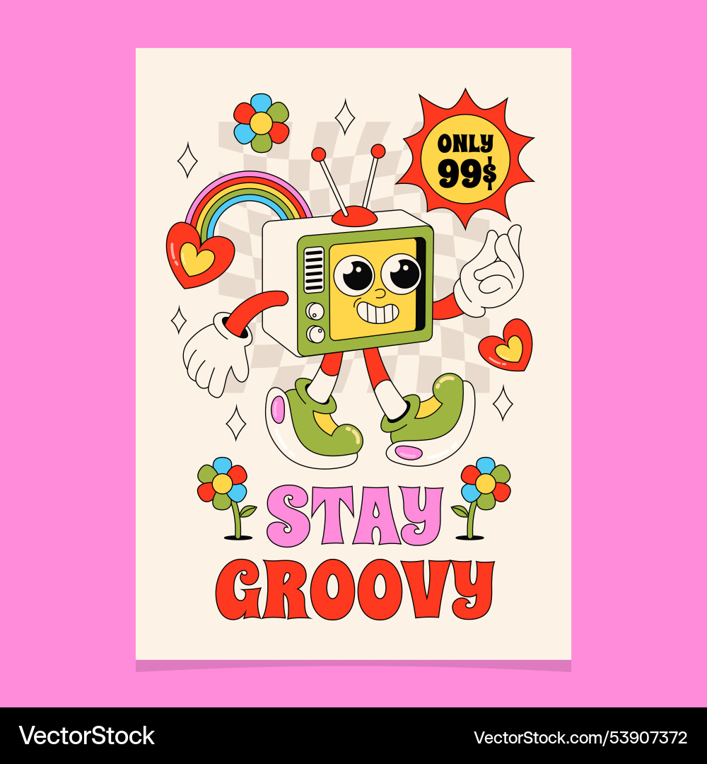 Groovy 70s flyer template in hand drawn style Vector Image
