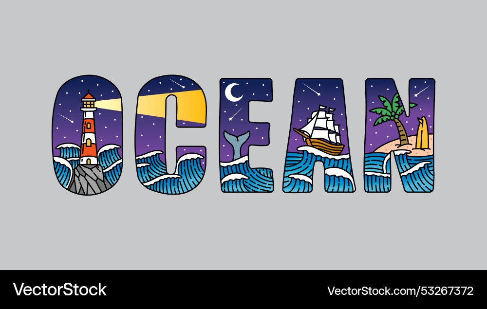 Ocean typography design Royalty Free Vector Image