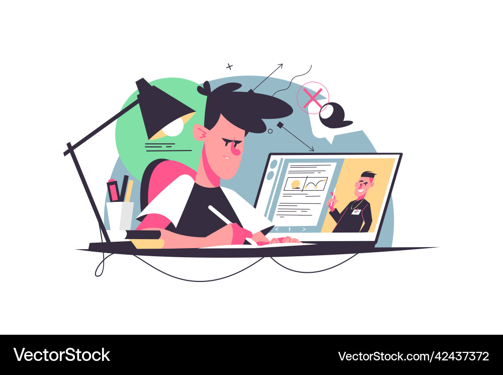 Student writes homework at desk Royalty Free Vector Image