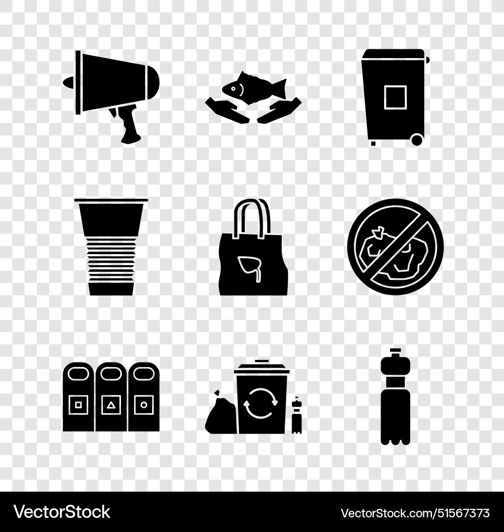 Set spread the word megaphone fish care trash can Vector Image
