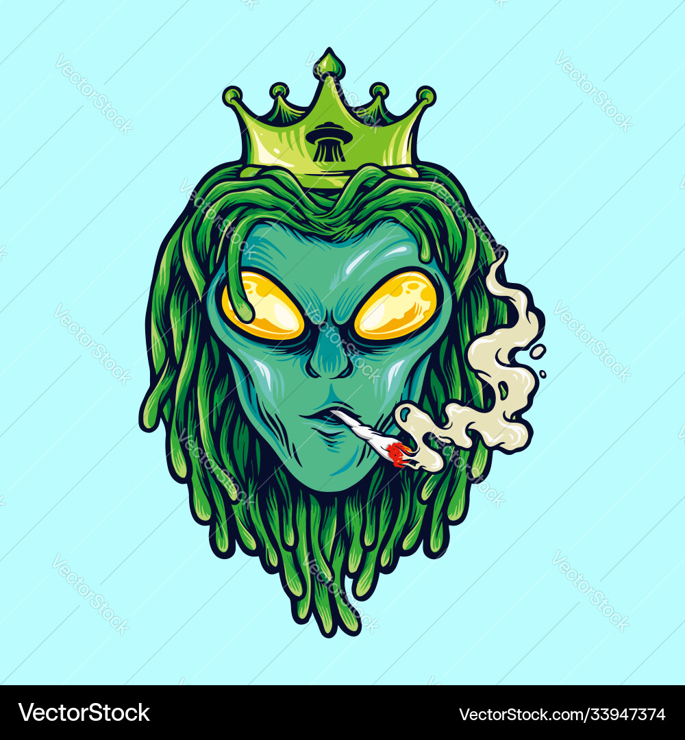 Alien dreadlock king weed smoke Royalty Free Vector Image