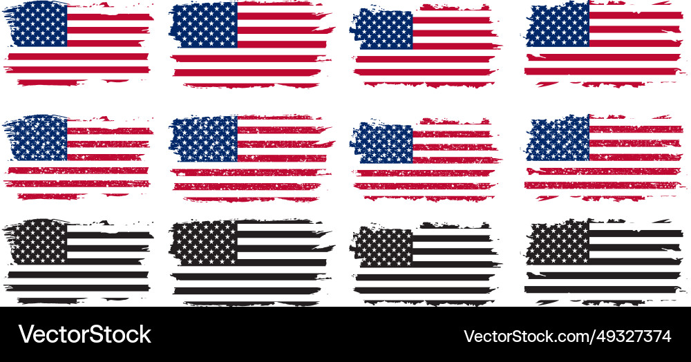 American Flag Grunge Set Royalty Free Vector Image