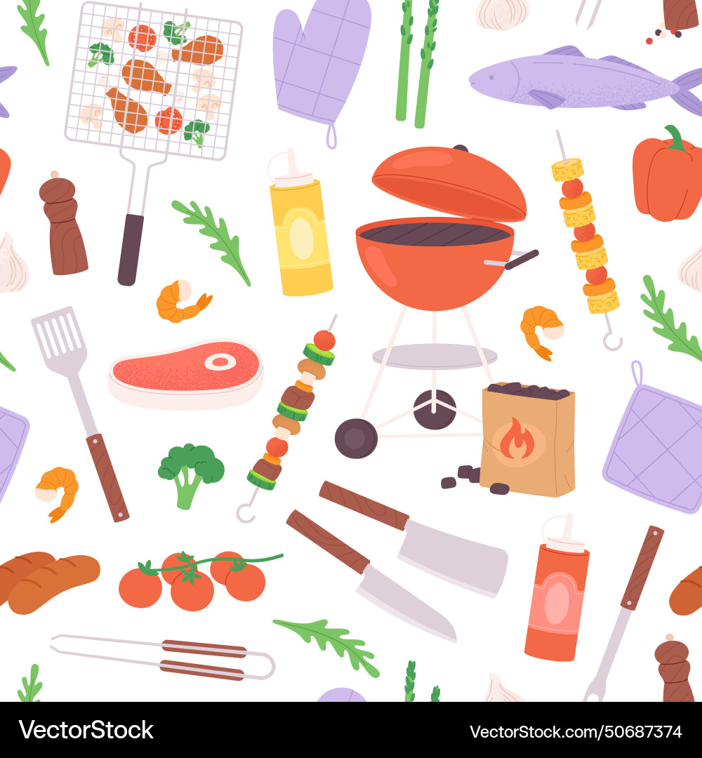 Bbq seamless pattern food and grill tools Vector Image