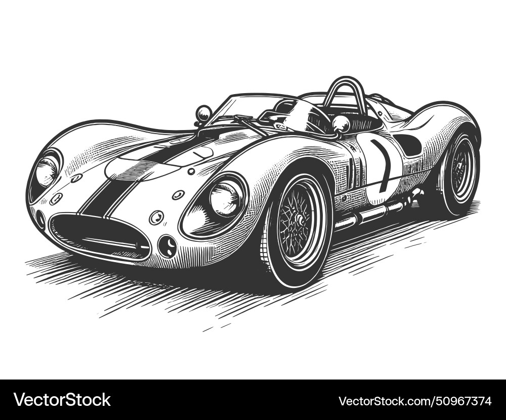 Classic race car engraving Royalty Free Vector Image