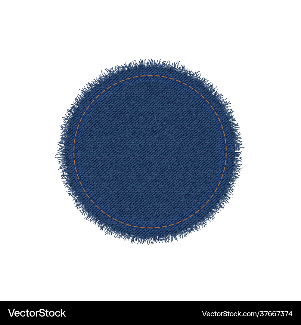 Denim circle shape with stitches torn jean patch Vector Image