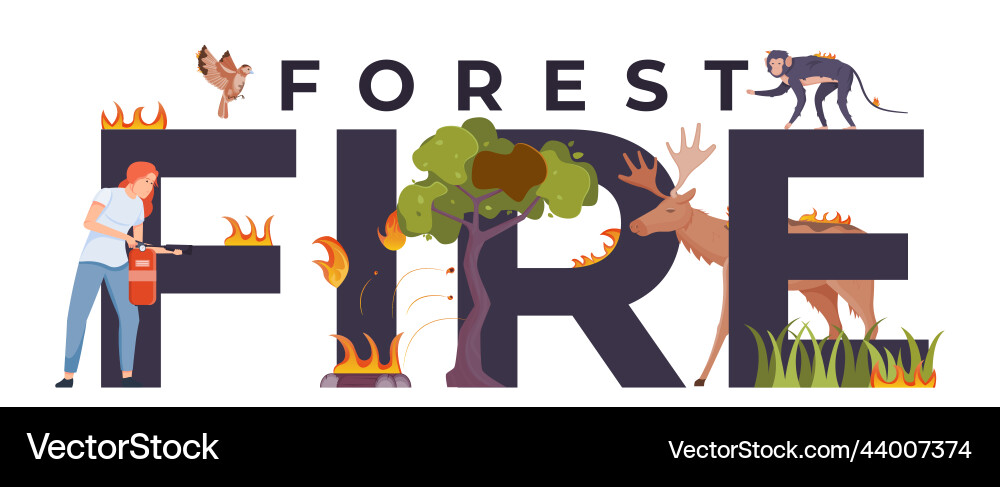 Forest fire flat text composition Royalty Free Vector Image