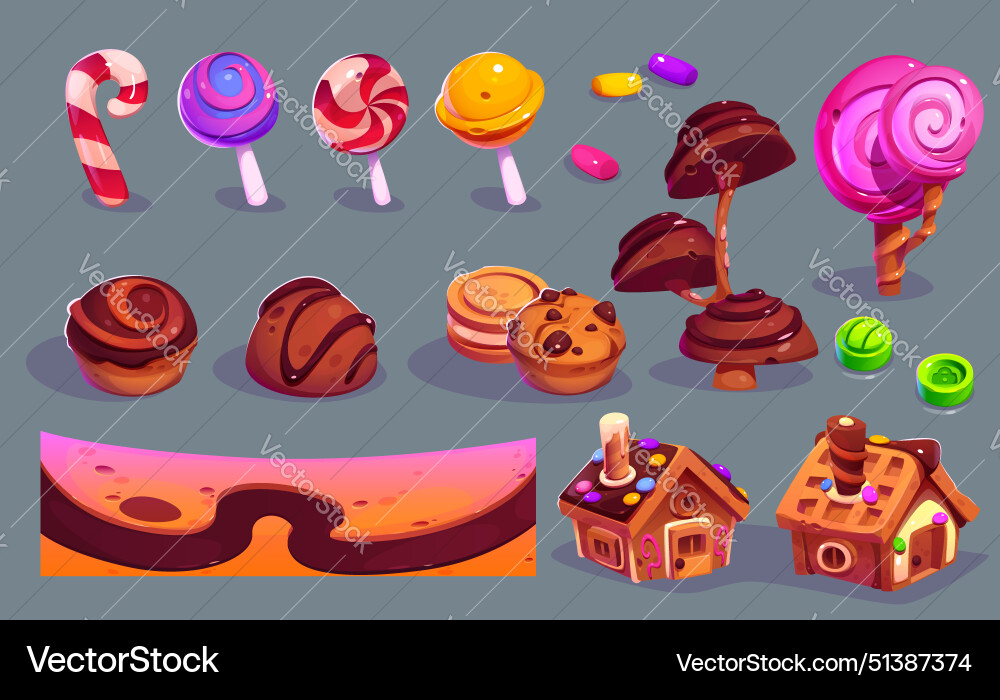 Game level creation kit - candy land assets Vector Image