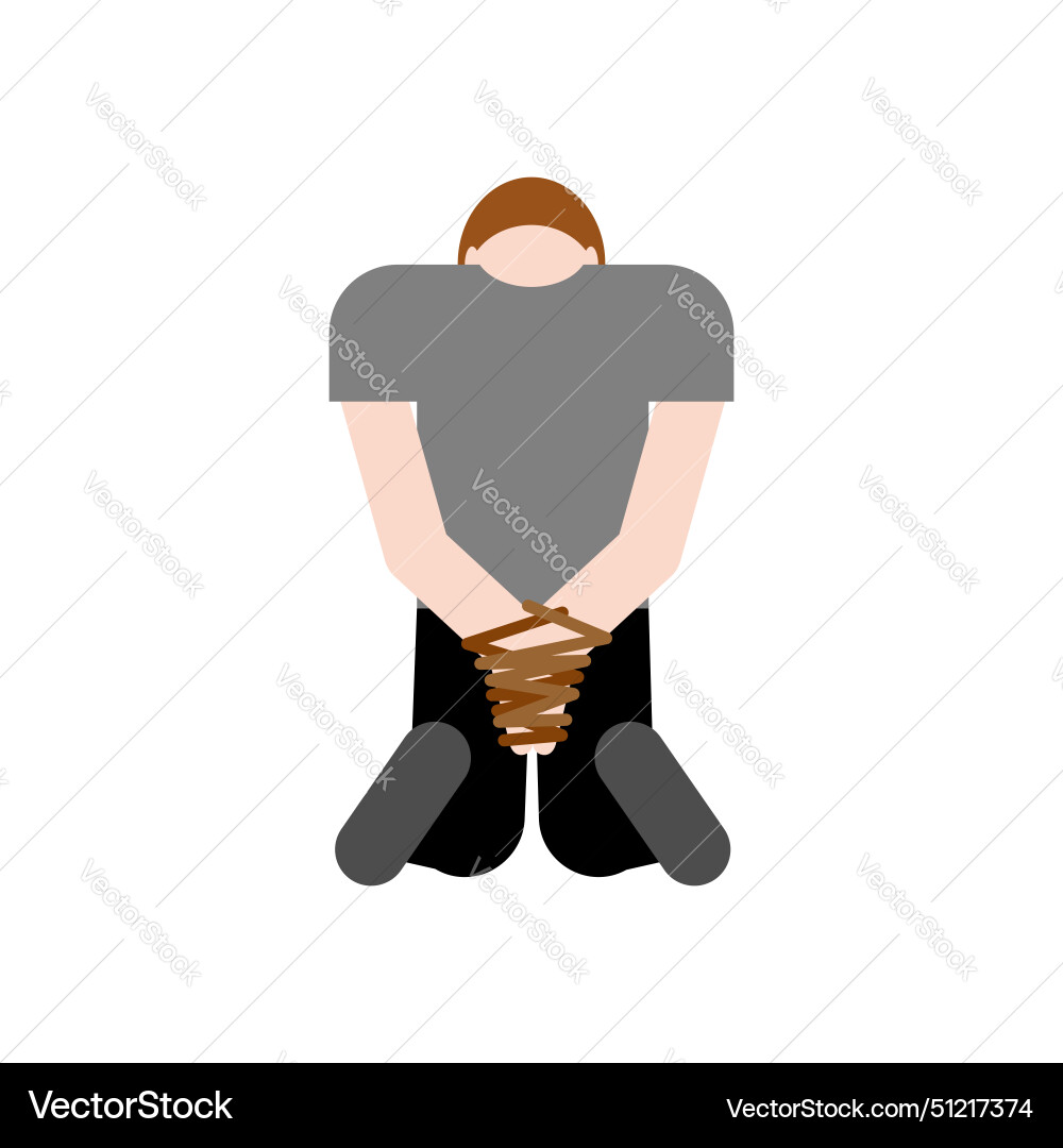 Man kneeling with hands tied rope Royalty Free Vector Image