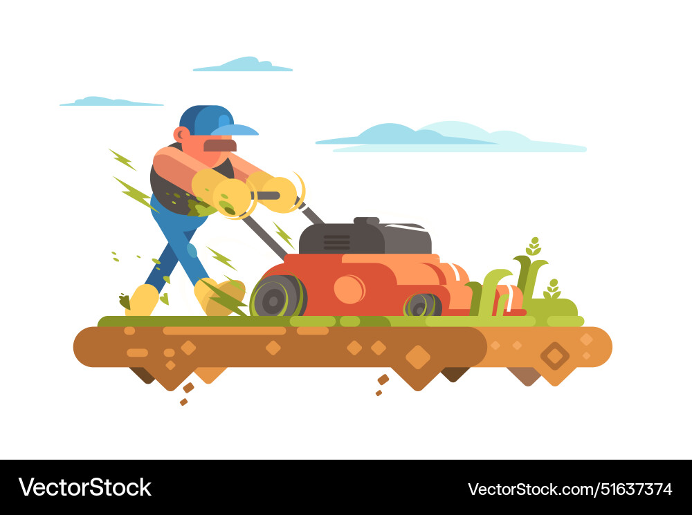 Man mowing lawn Royalty Free Vector Image - VectorStock