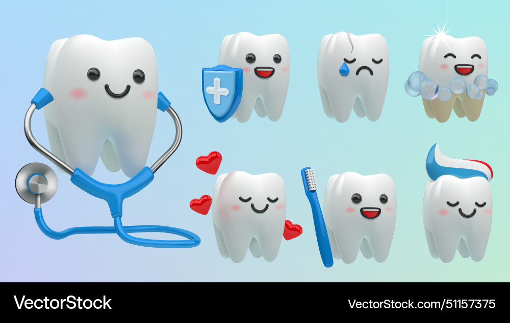3d tooth teeth dentist icons smile dental Vector Image