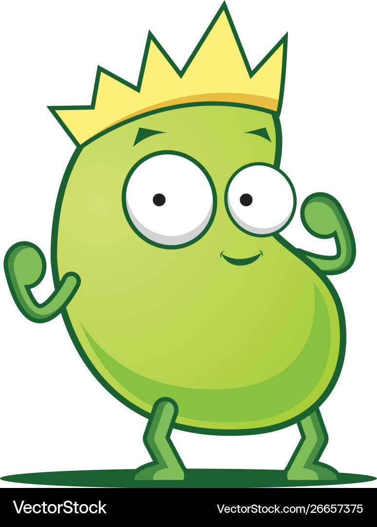 Cute king green bean mascot logo Royalty Free Vector Image