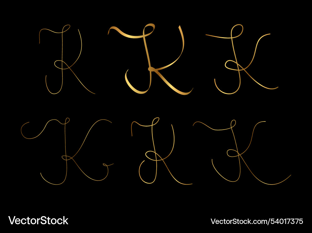 Gold k letter initial cursive hand written Vector Image