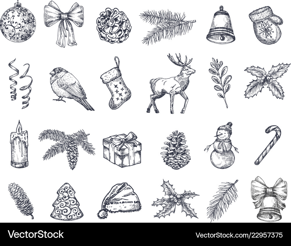 Hand drawn christmas icons set a collection Vector Image