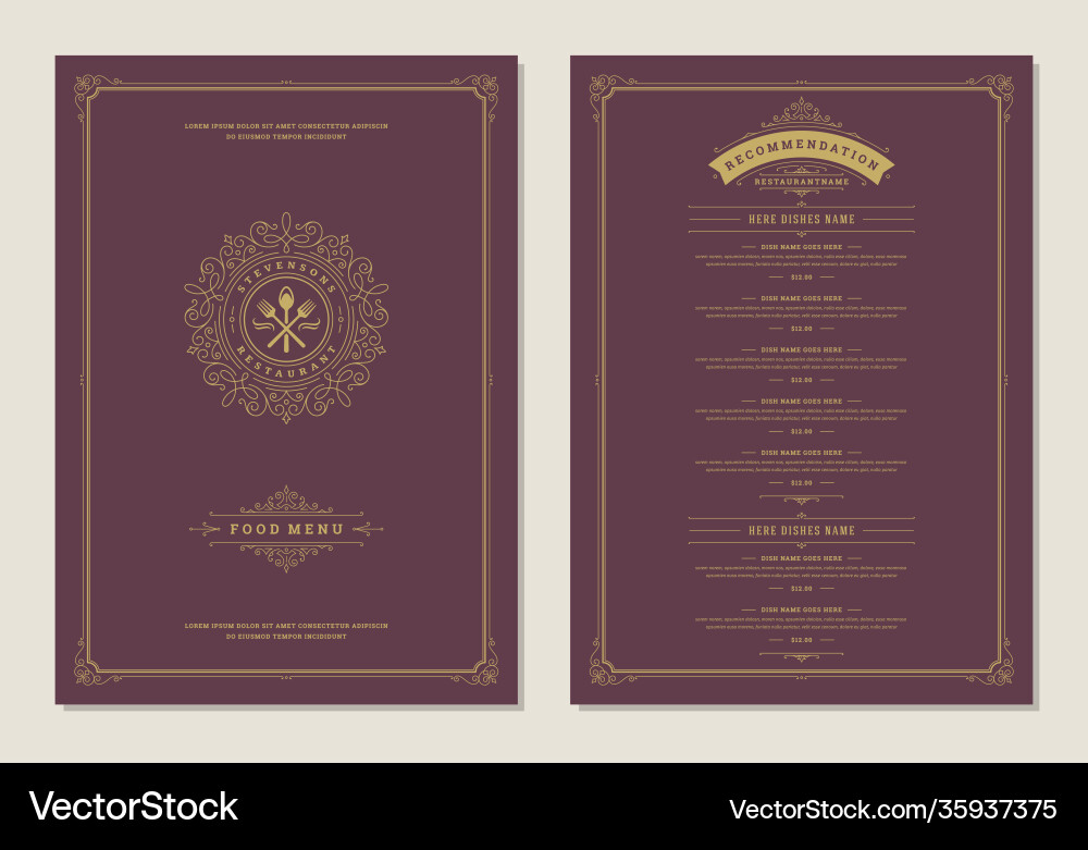 Menu design template with cover and restaurant Vector Image