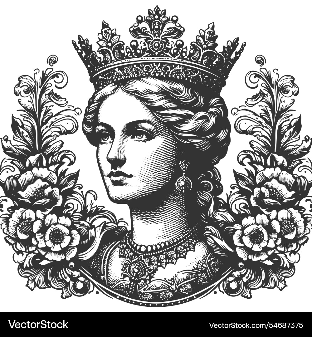 Regal queen with ornate crown design Royalty Free Vector