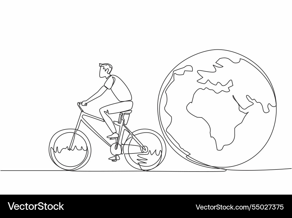Single continuous line drawing a man riding Vector Image