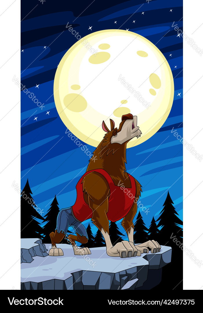 Werewolf cartoon character howling on a full moon Vector Image