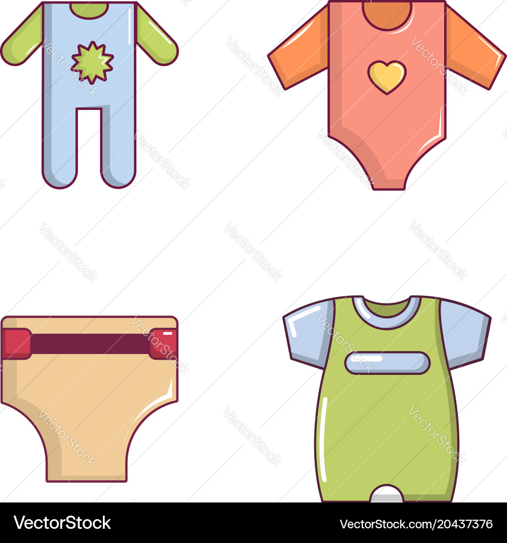 Baby clothes icon set cartoon style Royalty Free Vector