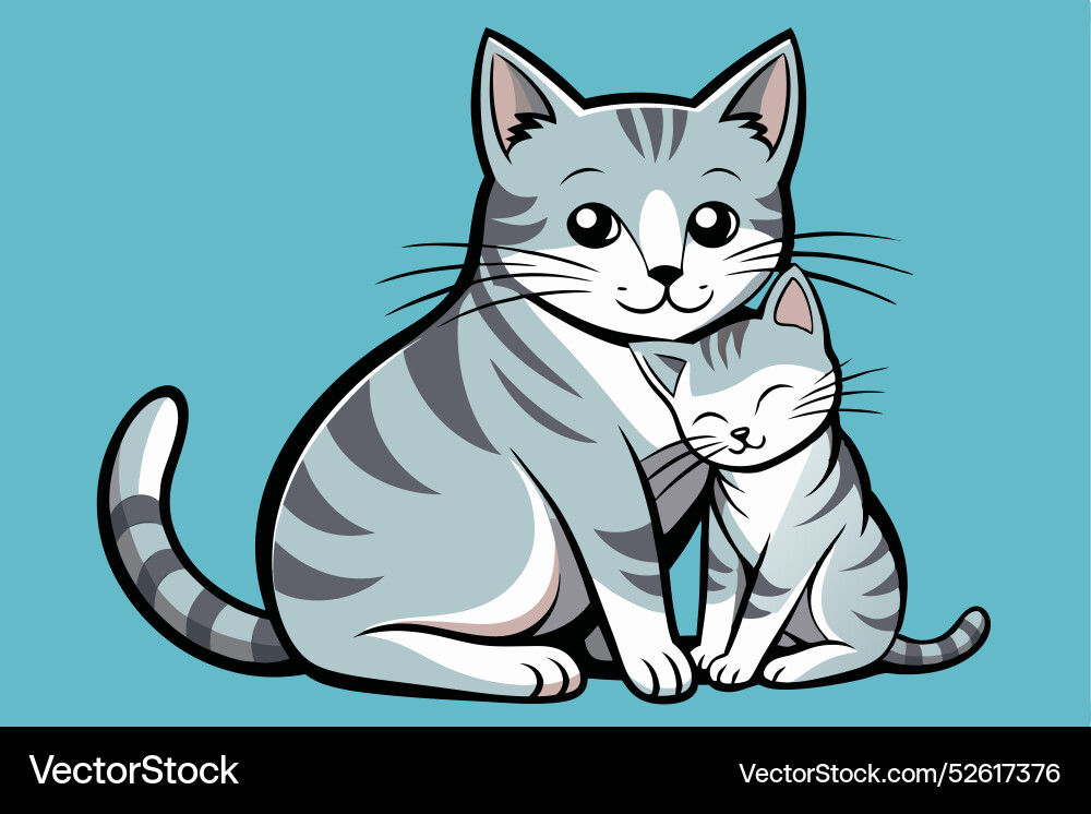 Cat hug a kitten silhouette o Royalty Free Vector Image