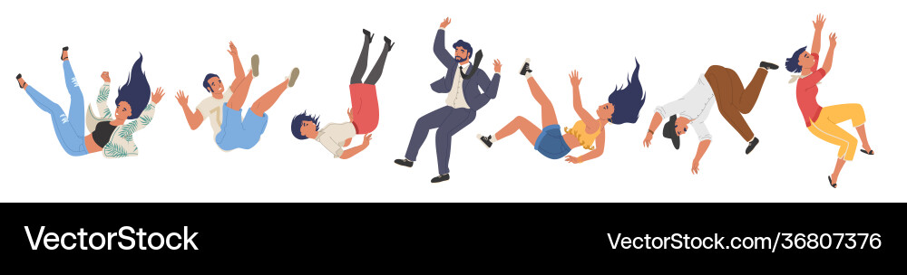 Falling character set flat Royalty Free Vector Image