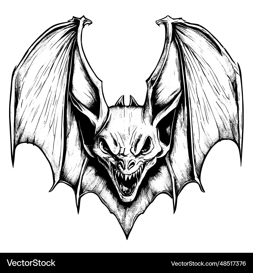 Halloween scary bat flying sketch close-up Vector Image