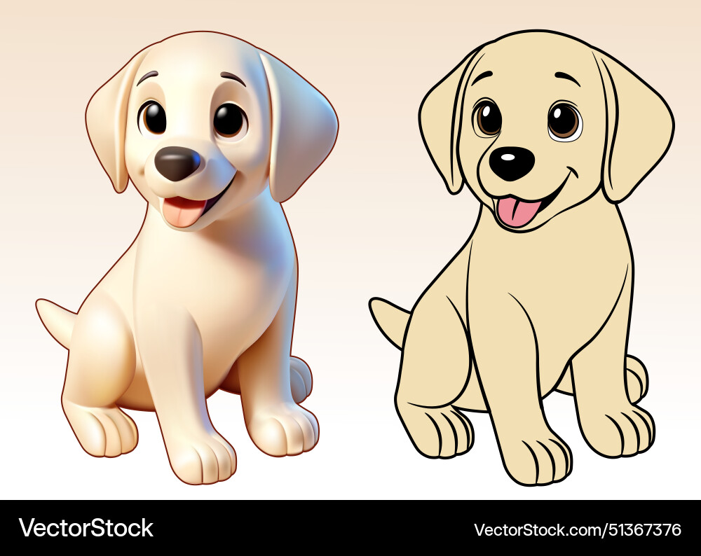 Labrador retriever cartoon smiling 3d and 2d Vector Image