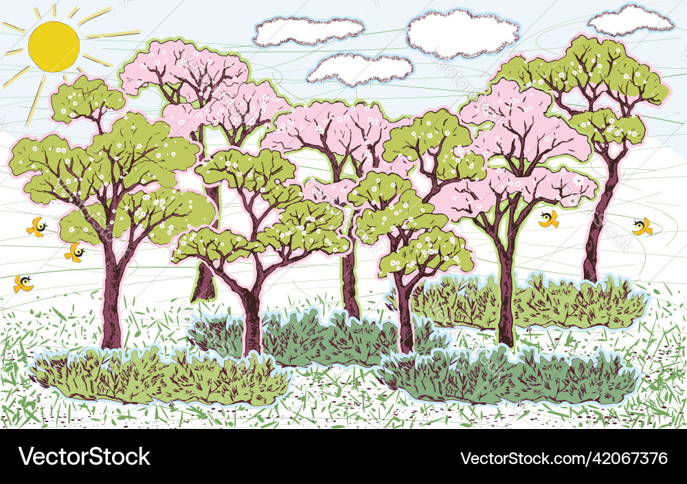 Magic spring forest Royalty Free Vector Image - VectorStock