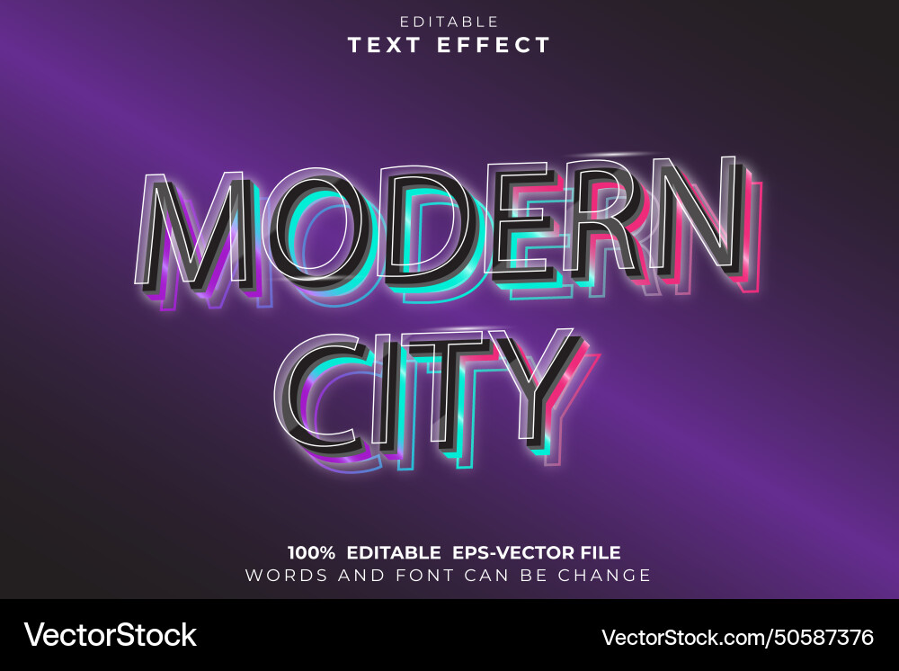 Modern city editable text effect 3d neon Vector Image